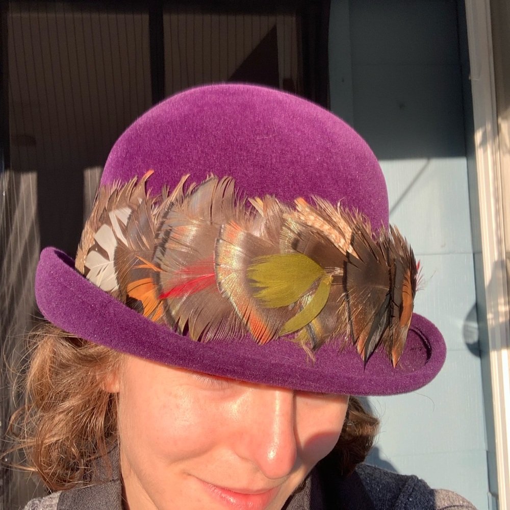 Purple Vintage Velvet Hat With Feathers! - Gem